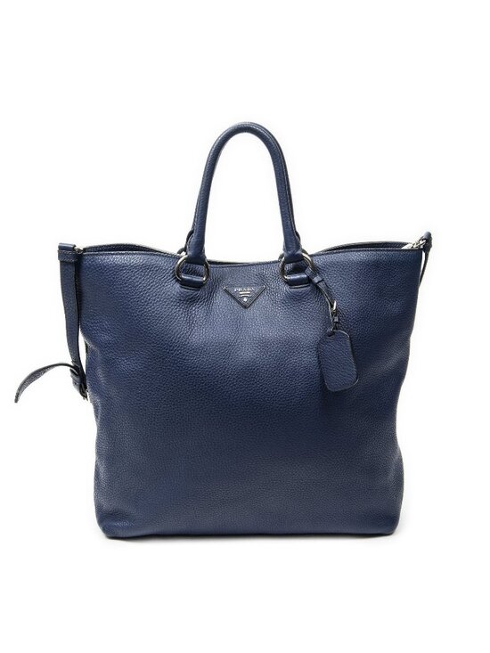 Prada | Bags | Prada 2way Tote Navy Vitello Daino | Poshmark